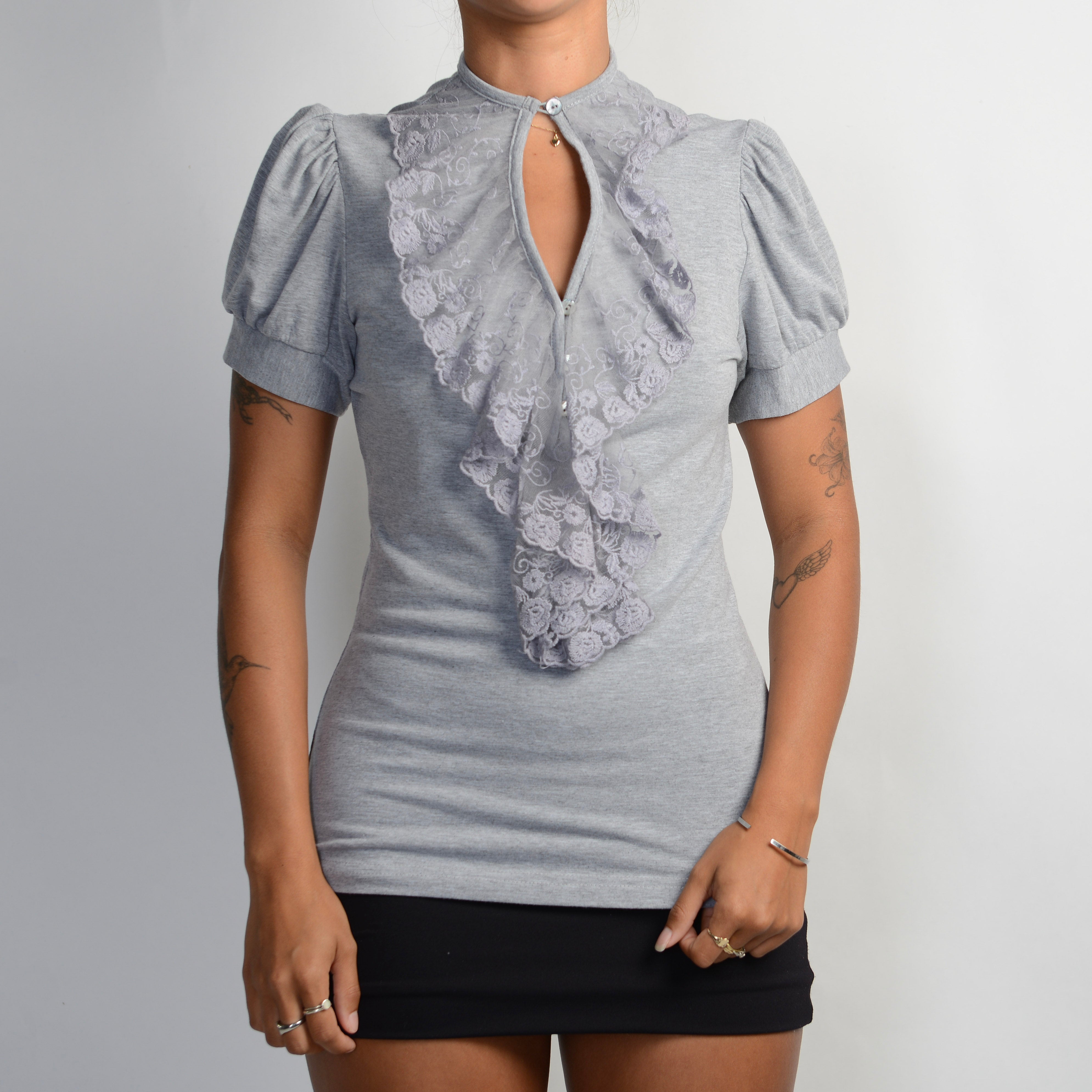 GREY RUFFLE BLOUSE – BEAN BY JESS